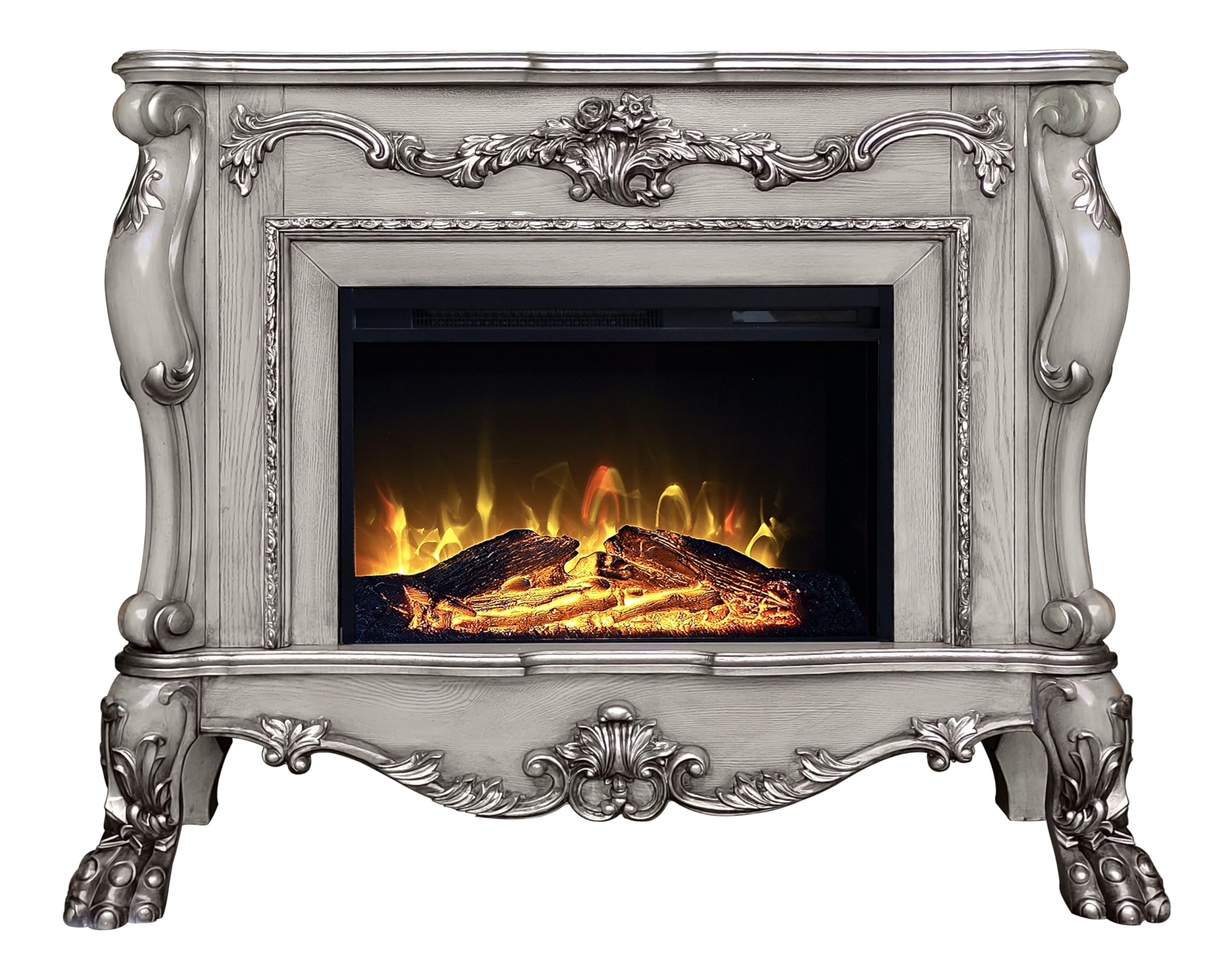 Acme Dresden Floral Molding Wooden Frame Fireplace in Vintage Bone White