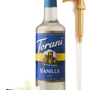 Torani Sugar Free Vanilla Syrup for Coffee 25.4 Ounces for Vanilla Flavored Syrup with Fresh Finest Syrup Pump Dispenser