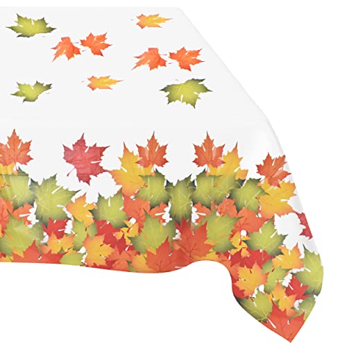 Gift Boutique 6 Disposable Thanksgiving Leaves 54" X 108" Rectangle Fall Maple Leaf Plastic Cover Party Supply Decoration for Harvest Autumn Holiday Birthday Buffet Banquet Picnic Table Cloth