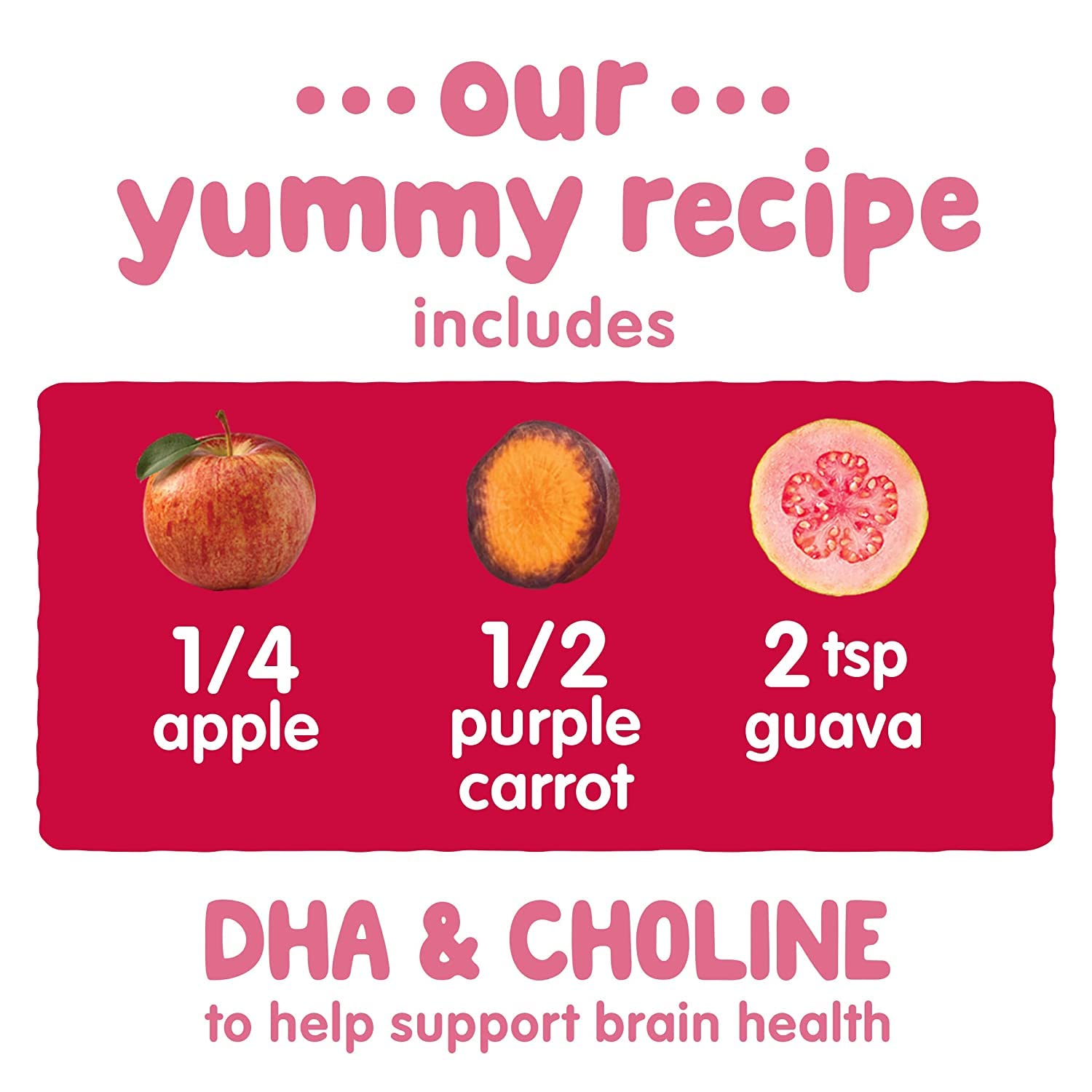 Happy Baby Organics Brain Support Blends Apples, Purple Carrots & Guava with DHA and Choline 4oz Pouch (Pack of 16)