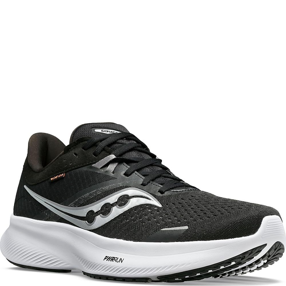 Saucony Women's Ride 16 Sneaker, Black/White, 9