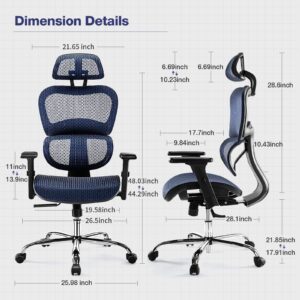 AFO Ergonomic Home Office 3D Armrests and Adjustable Headrest, High Back Breathable Mesh Chairs for Gaming, Executive, Supports up to 300 Pounds, 28.1D x 26.5W x 48.03H Inch, Blue