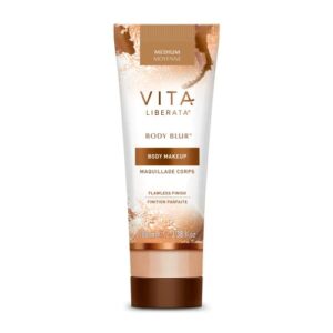 vita liberata body blur, leg and body makeup. skin perfecting foundation for flawless bronze, easy application, radiant glow, evens skin tone, new packaging