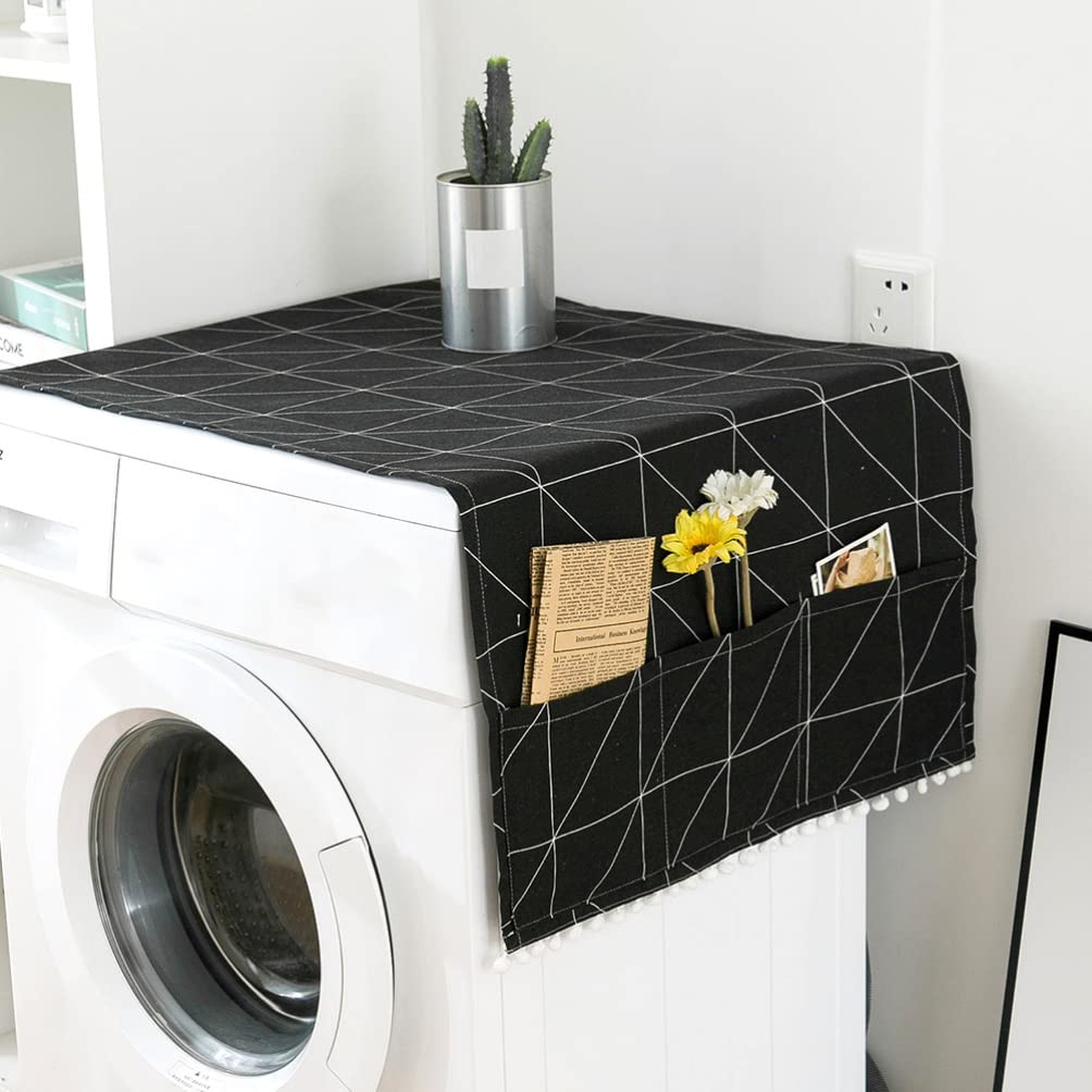 Fridge Top Cover with Storage Pockets Bags Refrigerator Fridge - Cover Washing Machine Cover Universal Covers Kitchen Decor Black