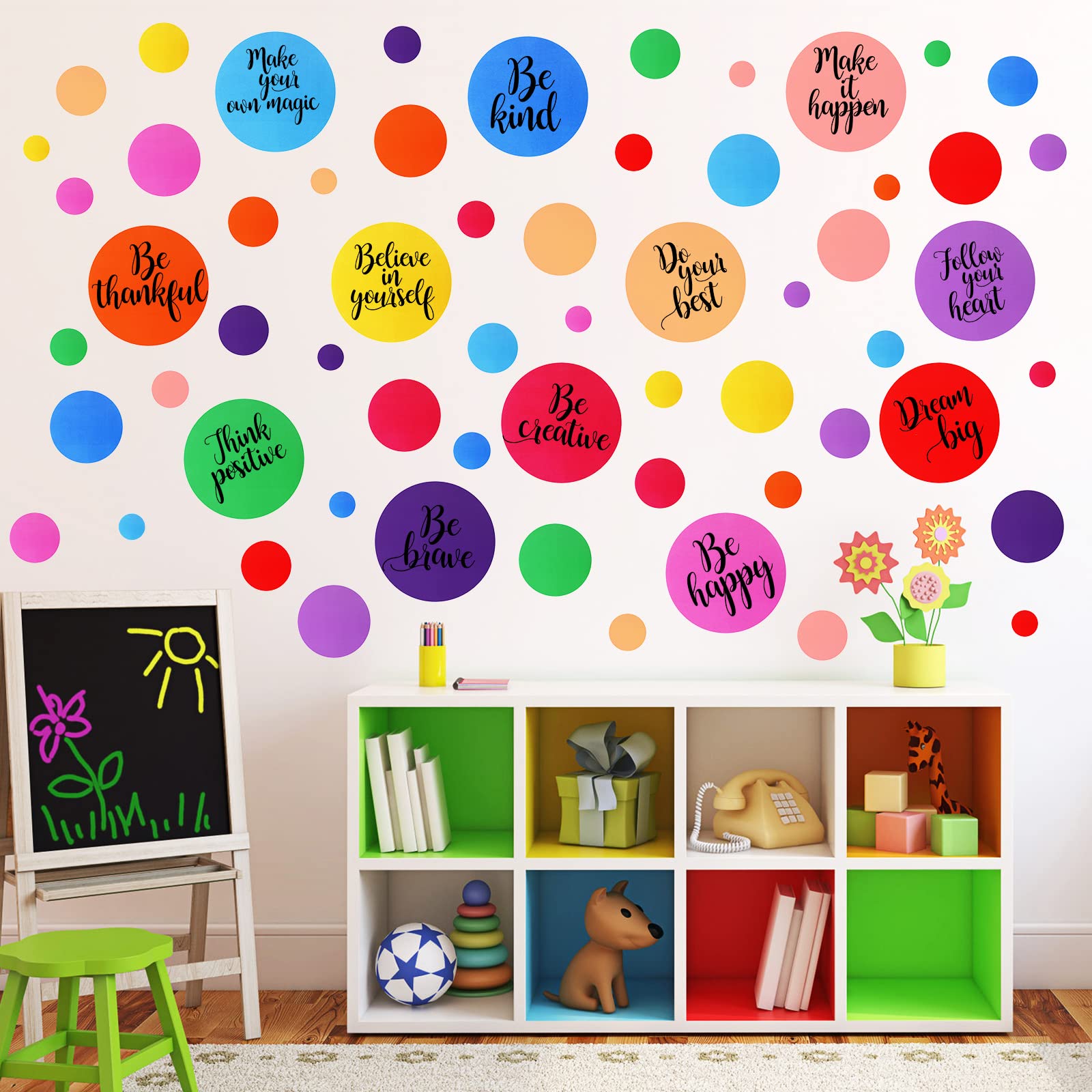 576 Pieces Polka Dot Wall Decals Inspirational Wall Sticker for Classroom Kids Colorful Circle Wall Sticker Removable Lettering Positive Saying Sticker for Dance Yoga Gym Nursery(Mixed Color)