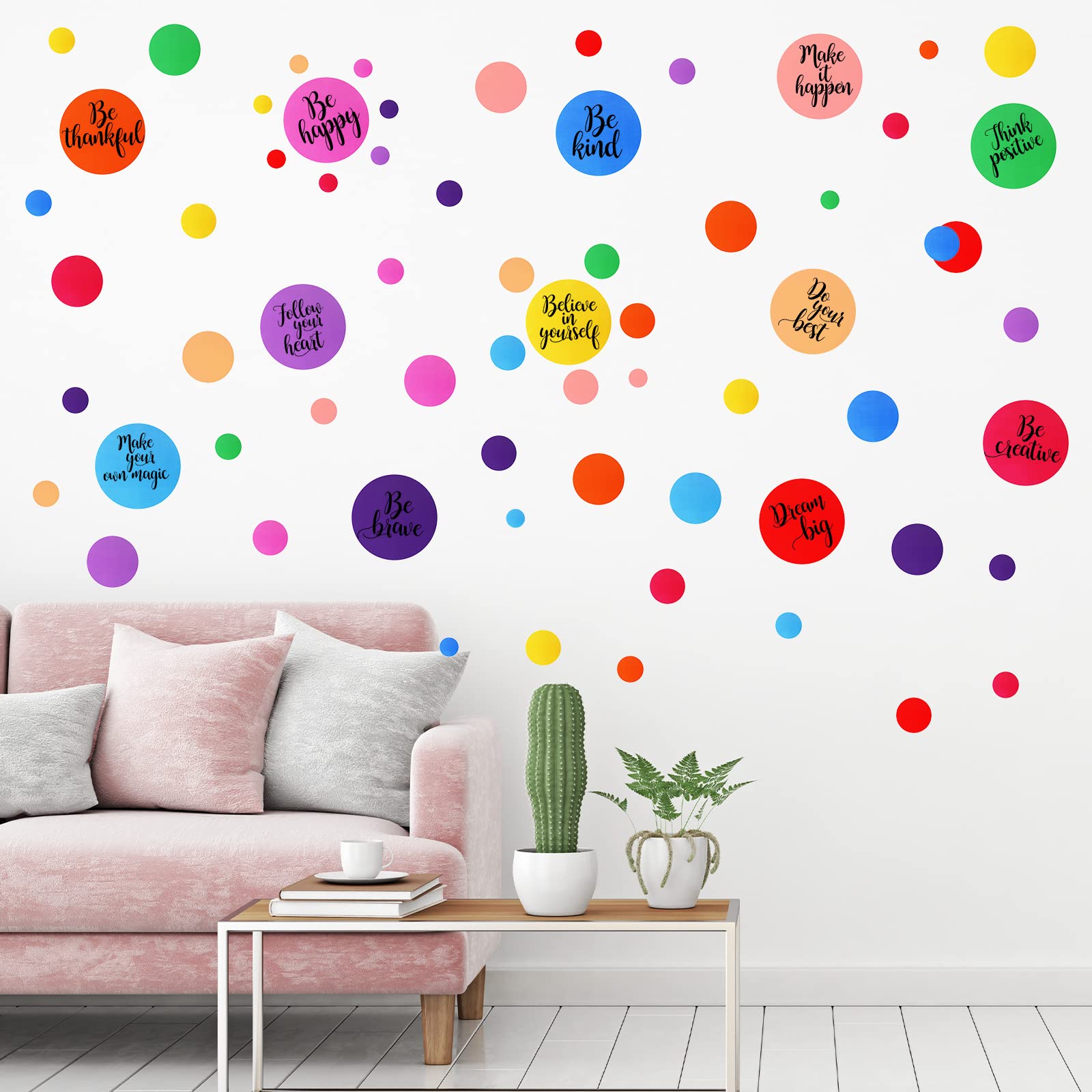 576 Pieces Polka Dot Wall Decals Inspirational Wall Sticker for Classroom Kids Colorful Circle Wall Sticker Removable Lettering Positive Saying Sticker for Dance Yoga Gym Nursery(Mixed Color)