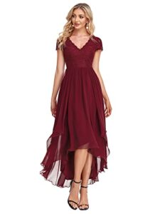 ever-pretty women's a-line short sleeves high low chiffon formal wear dress burgundy us8