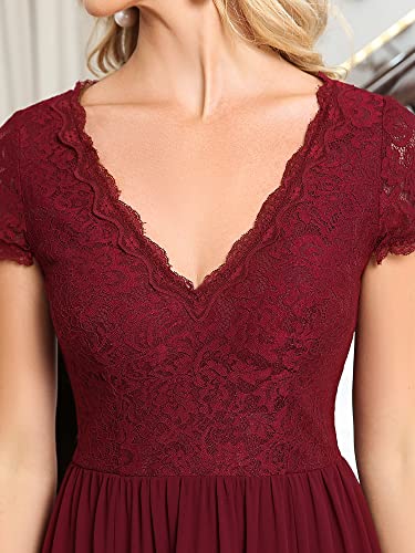 Ever-Pretty Women's A-Line Short Sleeves High Low Chiffon Formal Wear Dress Burgundy US8