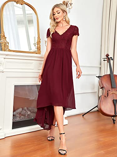 Ever-Pretty Women's A-Line Short Sleeves High Low Chiffon Formal Wear Dress Burgundy US8