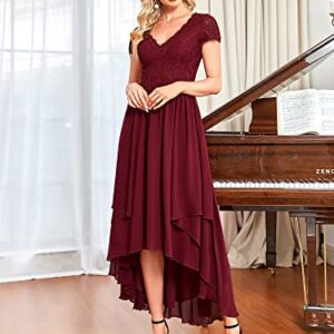 Ever-Pretty Women's A-Line Short Sleeves High Low Chiffon Formal Wear Dress Burgundy US8