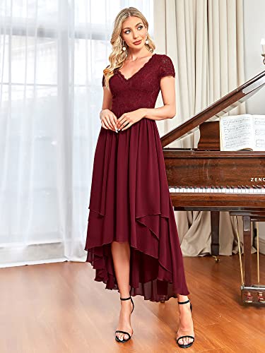 Ever-Pretty Women's A-Line Short Sleeves High Low Chiffon Formal Wear Dress Burgundy US8