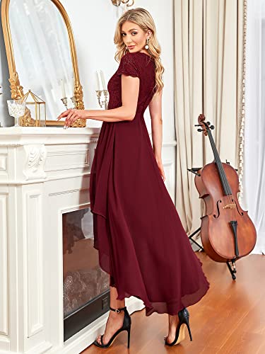 Ever-Pretty Women's A-Line Short Sleeves High Low Chiffon Formal Wear Dress Burgundy US8