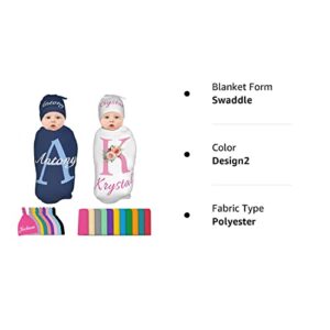 Slocenk Personalized Baby Swaddle Blanket & Hat Set for Boy Girl with Initial Name Custom Newborn Swaddle Customized Baby Items Gifts