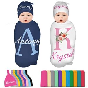 slocenk personalized baby swaddle blanket & hat set for boy girl with initial name custom newborn swaddle customized baby items gifts