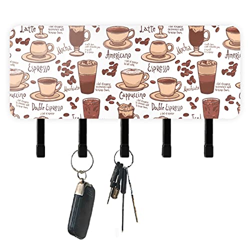 J JOYSAY Cups Coffee Keyholders for Keys Wall Mounted Key Rack with 5 Hooks Key Hooks Organizer Rack Mail Holder for Entryway Kitchen Home Decoration, 7.1 X 4.1in