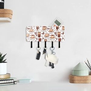 J JOYSAY Cups Coffee Keyholders for Keys Wall Mounted Key Rack with 5 Hooks Key Hooks Organizer Rack Mail Holder for Entryway Kitchen Home Decoration, 7.1 X 4.1in