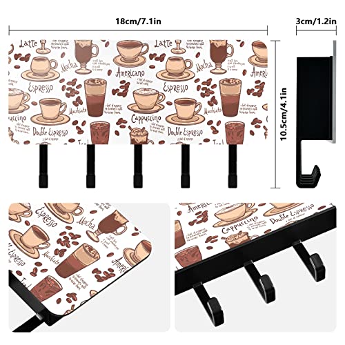 J JOYSAY Cups Coffee Keyholders for Keys Wall Mounted Key Rack with 5 Hooks Key Hooks Organizer Rack Mail Holder for Entryway Kitchen Home Decoration, 7.1 X 4.1in