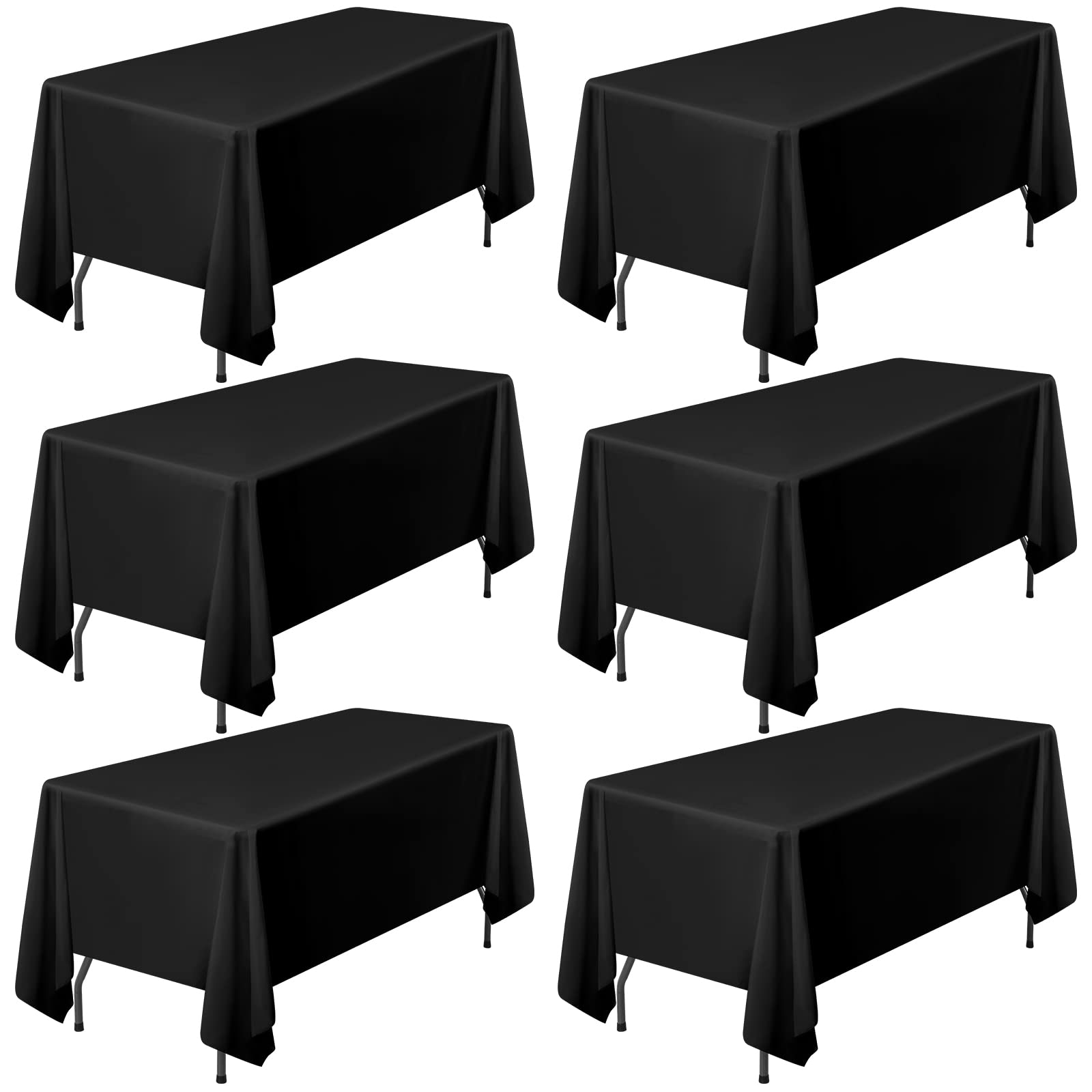 Pesonlook 6Pack 60 x 102 Inch Tablecloth, Black Polyester Tablecloths for 6ft Rectangle Tables Polyester Table Cover Washable Table Cloth for Wedding Reception Banquet Party