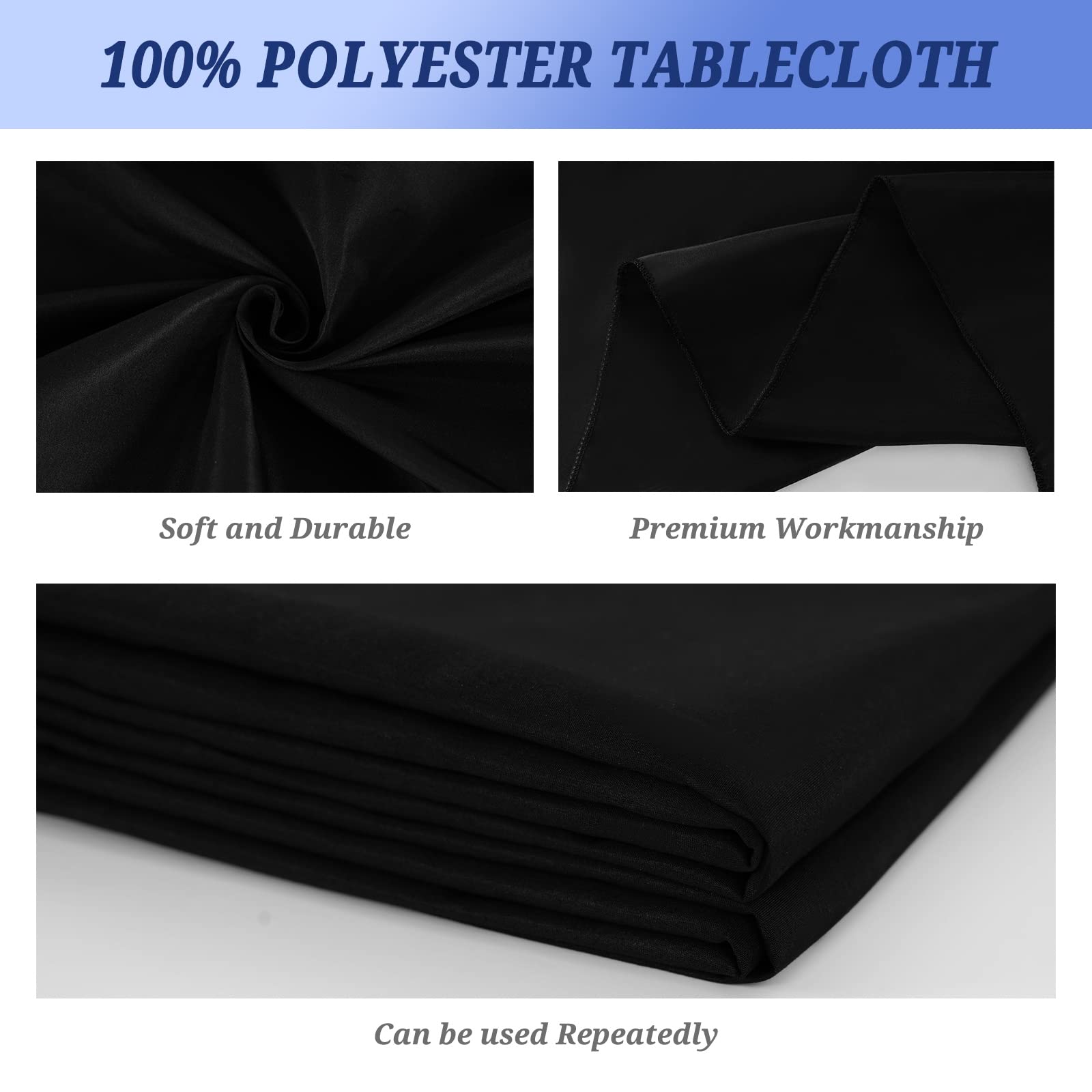 Pesonlook 6Pack 60 x 102 Inch Tablecloth, Black Polyester Tablecloths for 6ft Rectangle Tables Polyester Table Cover Washable Table Cloth for Wedding Reception Banquet Party