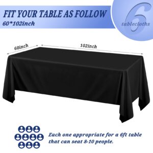 Pesonlook 6Pack 60 x 102 Inch Tablecloth, Black Polyester Tablecloths for 6ft Rectangle Tables Polyester Table Cover Washable Table Cloth for Wedding Reception Banquet Party