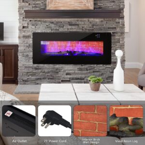 COSTWAY 42 Inches Electric Fireplace, Wall Mounted and Freestanding Fireplace Heater with Remote, Adjustable Temperature 32℉ to 50 ℉, 8H Timer, 7 Flame Color, Electric Fireplace for Indoor Use, 1400W