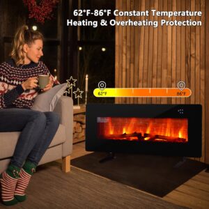 COSTWAY 42 Inches Electric Fireplace, Wall Mounted and Freestanding Fireplace Heater with Remote, Adjustable Temperature 32℉ to 50 ℉, 8H Timer, 7 Flame Color, Electric Fireplace for Indoor Use, 1400W