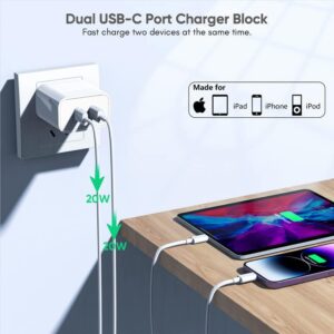 USB C Charging Block Fast Charger, 2Pack PD Dual USB C Port Fast Charger Block, Type-C Charging Plug Power Adapter Compatible with iPhone 15/15 Plus/15 Pro Max/14/13/12/11/XS/XR/X,iPad and More