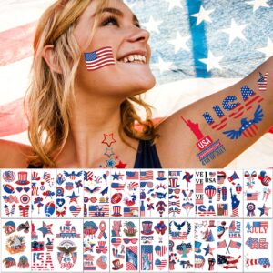 20 sheets 4th of july temporary tattoos for women – independence day waterproof body art stickers