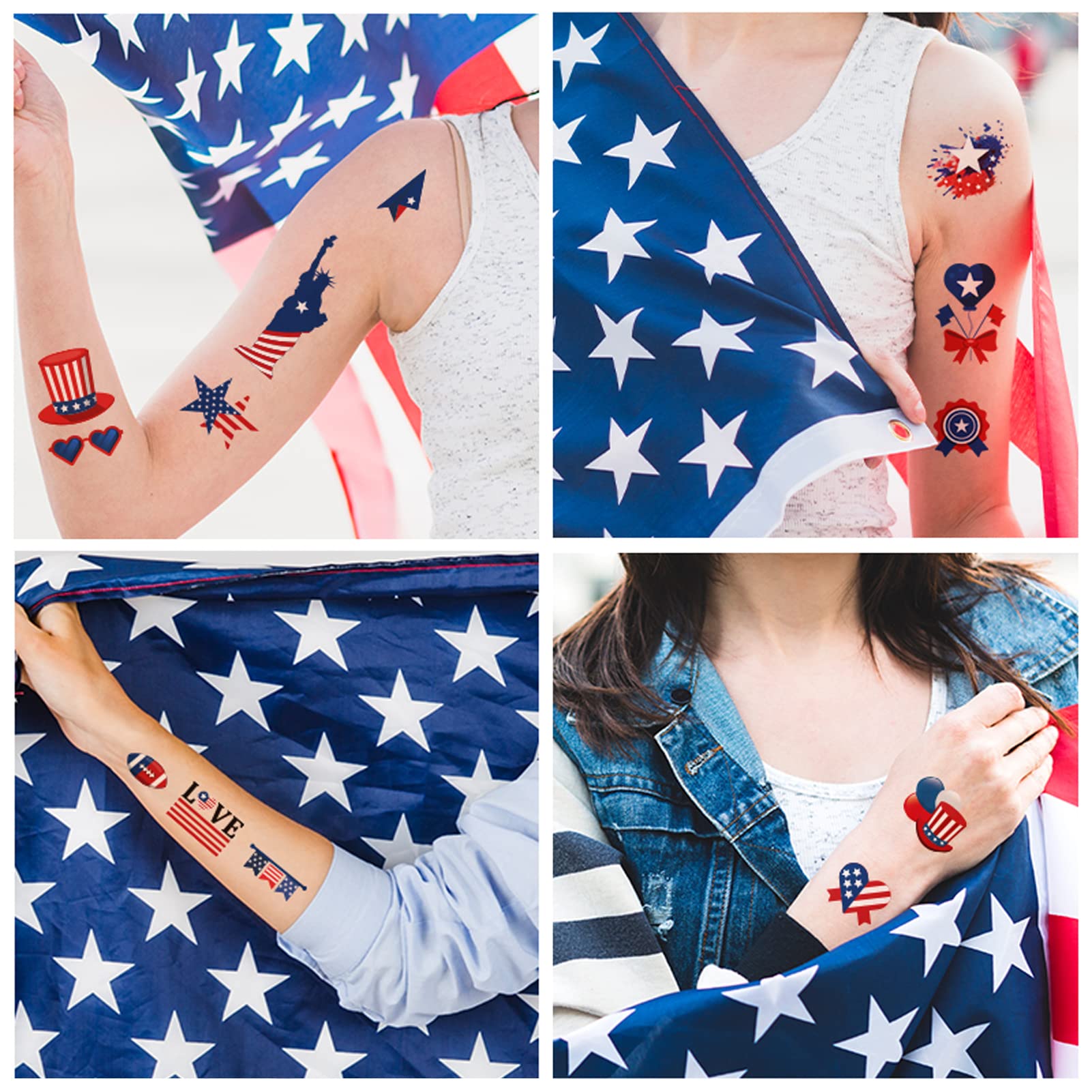 20 Sheets 4th of July Temporary Tattoos for Women – Independence Day Waterproof Body Art Stickers