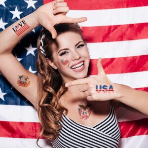 20 Sheets 4th of July Temporary Tattoos for Women – Independence Day Waterproof Body Art Stickers