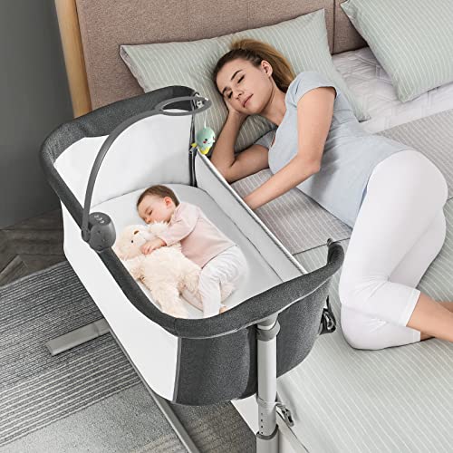 SYCYH Baby Music Bassinet Bedside Sleeper with Music Box Easy to Assemble Portable Co-Sleep Bedside Crib for Newborn Infant