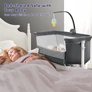 SYCYH Baby Music Bassinet Bedside Sleeper with Music Box Easy to Assemble Portable Co-Sleep Bedside Crib for Newborn Infant