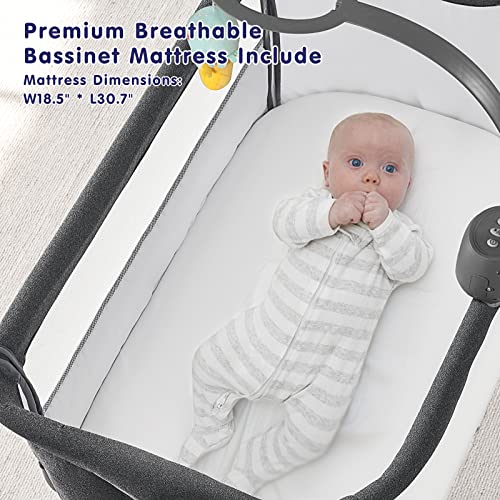 SYCYH Baby Music Bassinet Bedside Sleeper with Music Box Easy to Assemble Portable Co-Sleep Bedside Crib for Newborn Infant