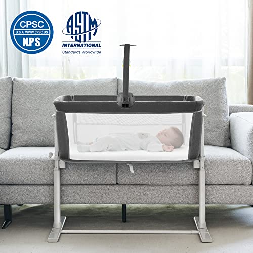 SYCYH Baby Music Bassinet Bedside Sleeper with Music Box Easy to Assemble Portable Co-Sleep Bedside Crib for Newborn Infant