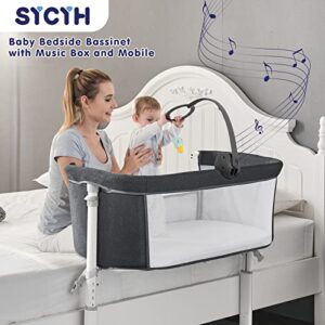 SYCYH Baby Music Bassinet Bedside Sleeper with Music Box Easy to Assemble Portable Co-Sleep Bedside Crib for Newborn Infant