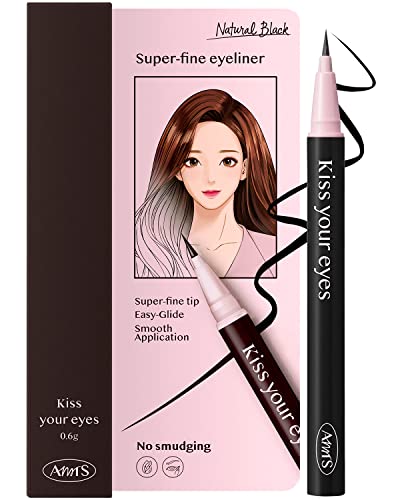 AMTS x True Beauty Edition Waterproof Liquid Natural Black Eyeliner | Kiss Your Eyes K-Beauty | Micro Thin Tip, All-Day Wear, Sweat-proof, Easy Glide, Fast Drying, Long Lasting