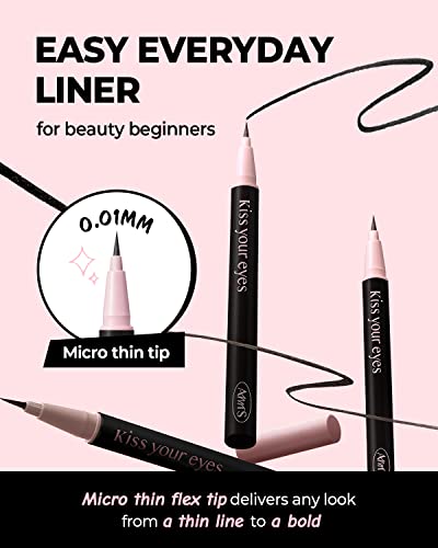 AMTS x True Beauty Edition Waterproof Liquid Natural Black Eyeliner | Kiss Your Eyes K-Beauty | Micro Thin Tip, All-Day Wear, Sweat-proof, Easy Glide, Fast Drying, Long Lasting