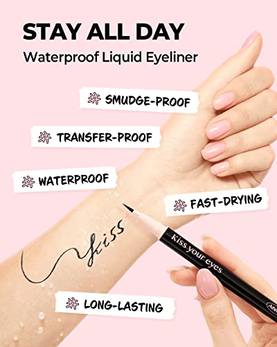 AMTS x True Beauty Edition Waterproof Liquid Natural Black Eyeliner | Kiss Your Eyes K-Beauty | Micro Thin Tip, All-Day Wear, Sweat-proof, Easy Glide, Fast Drying, Long Lasting