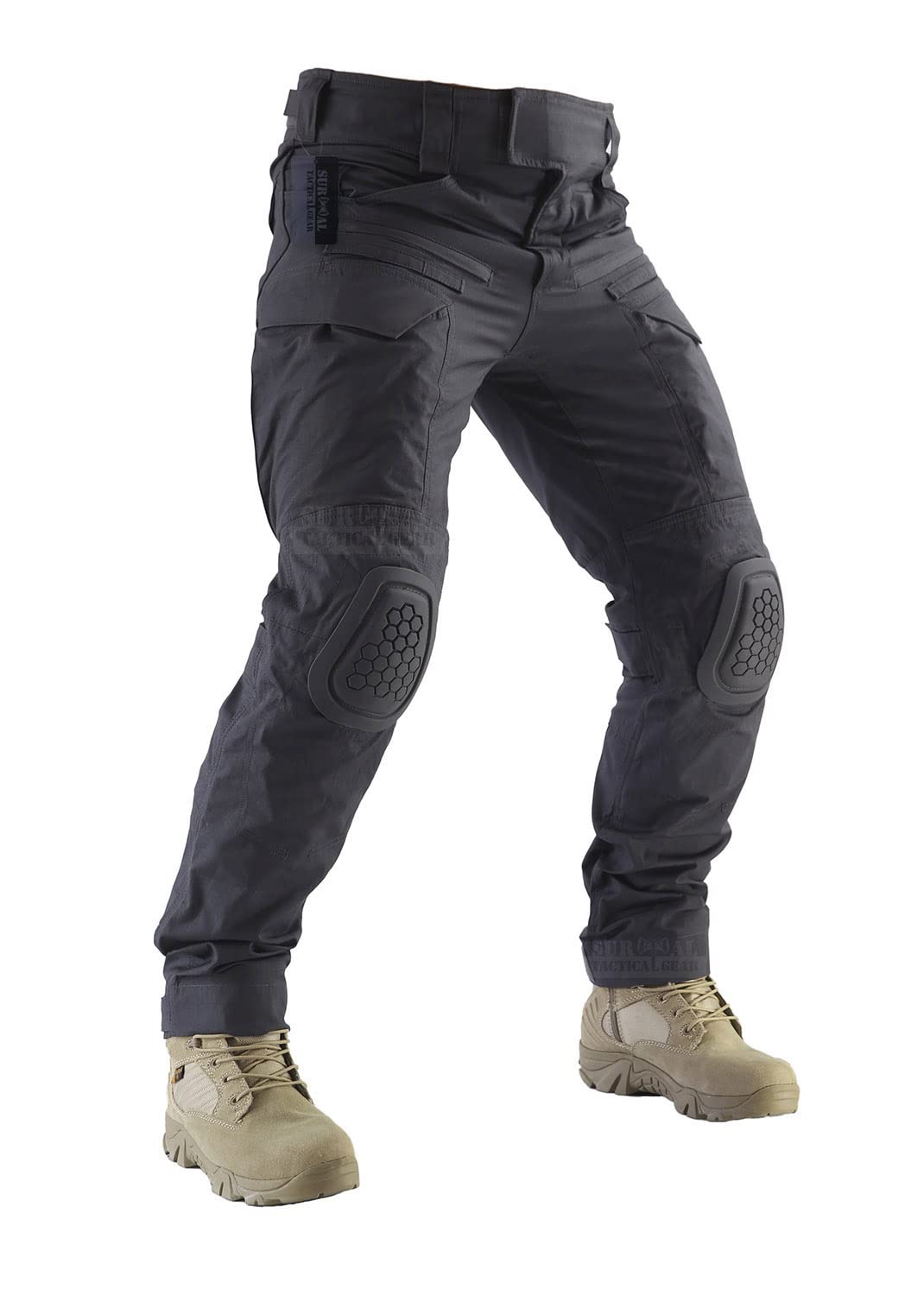 ZAPT Combat Pants Men's Airsoft Paintball Tactical Pants with Knee Pads Hunting Camouflage Military Trousers (L, Grey)