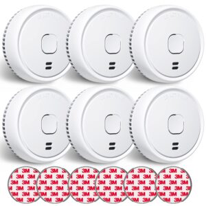 ecoey smoke detector, 10 year fire alarms smoke detectors，smoke detector battery operated with photoelectric sensor, fire alarm with low battery indicator, smoke detectors used in home, fj138, 6 packs