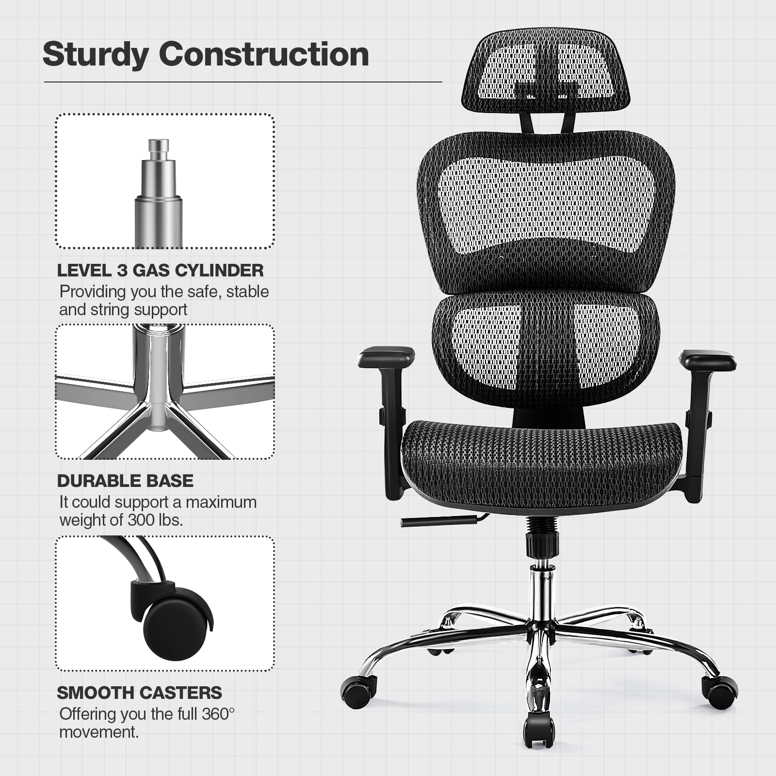 JHK High Back Office Chair Adjustable Height for Executive, Computer Gaming, Conference Room, 28.1D x 26.5W x 48.03H Inch, Black