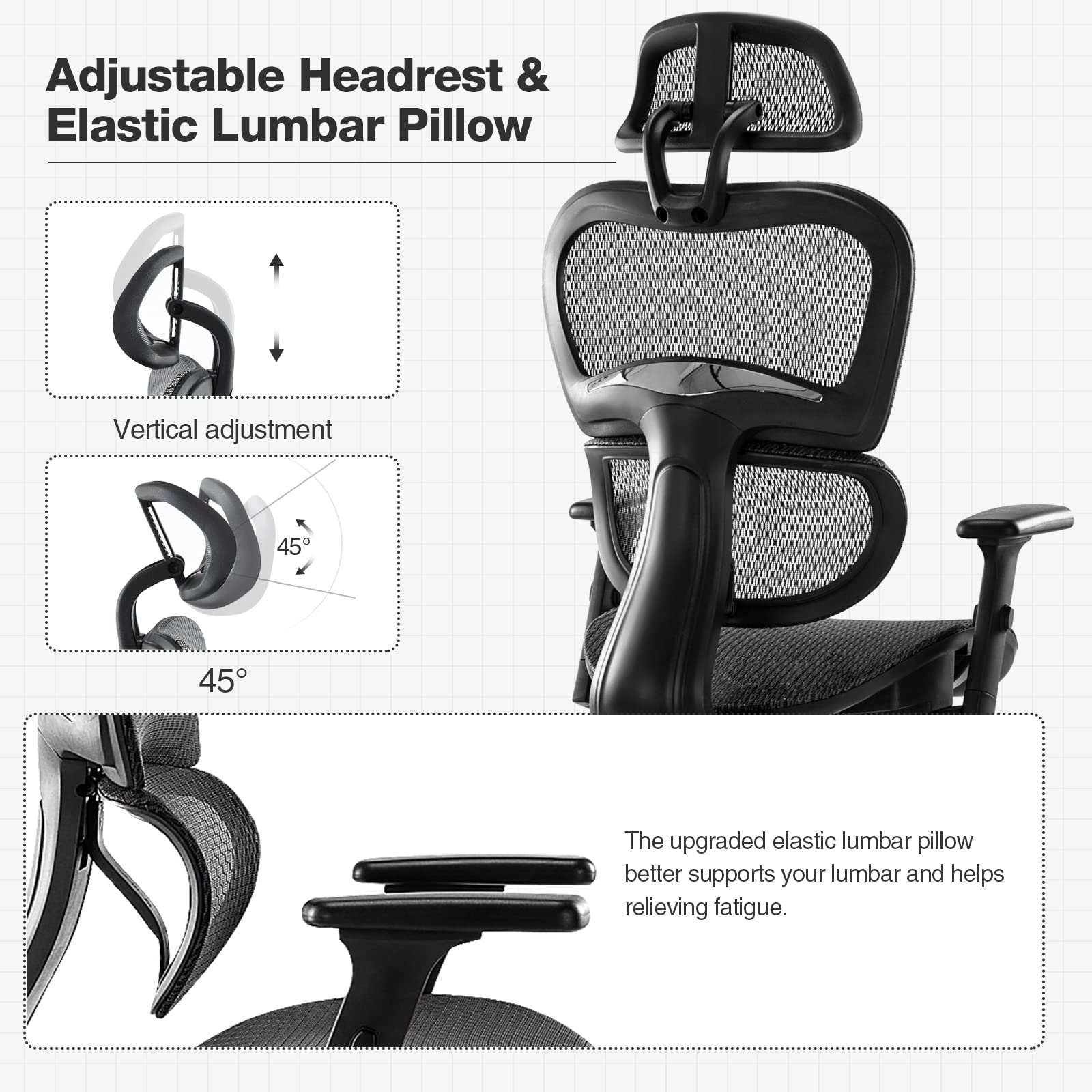 JHK High Back Office Chair Adjustable Height for Executive, Computer Gaming, Conference Room, 28.1D x 26.5W x 48.03H Inch, Black