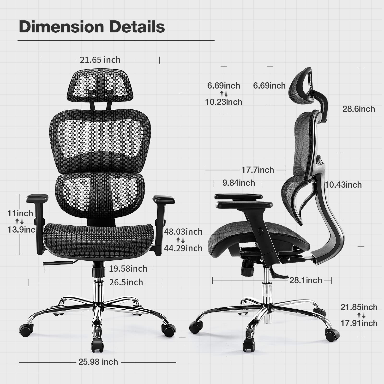 JHK High Back Office Chair Adjustable Height for Executive, Computer Gaming, Conference Room, 28.1D x 26.5W x 48.03H Inch, Black