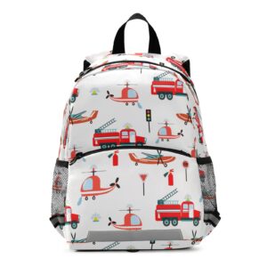 Fisyme Fire Trucks Helicopter Airplane Backpack Schoolbag Kids Daypack Toddler Travel School Bag Small Mini Backpacks for Kindergarten Preschool Nursery Children Boys Girls with Chest Strap