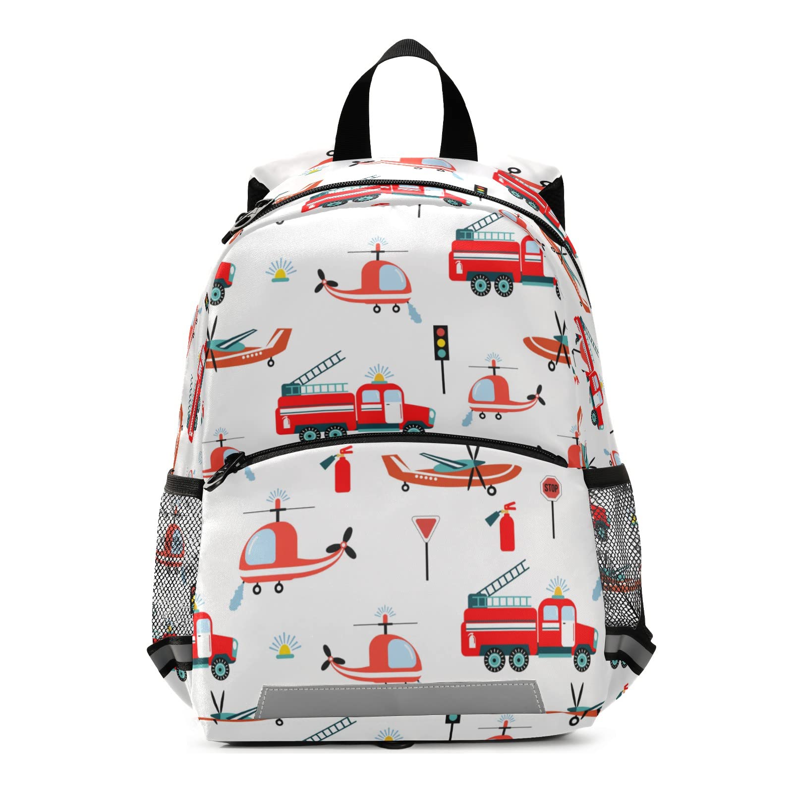 Fisyme Fire Trucks Helicopter Airplane Backpack Schoolbag Kids Daypack Toddler Travel School Bag Small Mini Backpacks for Kindergarten Preschool Nursery Children Boys Girls with Chest Strap