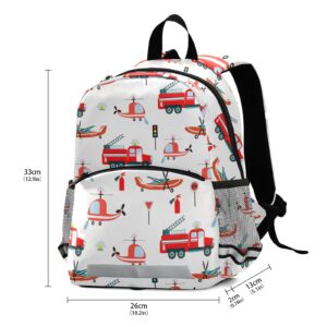 Fisyme Fire Trucks Helicopter Airplane Backpack Schoolbag Kids Daypack Toddler Travel School Bag Small Mini Backpacks for Kindergarten Preschool Nursery Children Boys Girls with Chest Strap