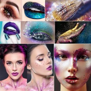 Face Glitter Makeup, Holographic Chunky Face Body Glitter, Glitter Eyeshadow Cosmetic Laser Powder for Face Hair Nails, Festival Body Glitter Makeup with Glue