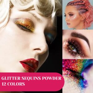 Face Glitter Makeup, Holographic Chunky Face Body Glitter, Glitter Eyeshadow Cosmetic Laser Powder for Face Hair Nails, Festival Body Glitter Makeup with Glue