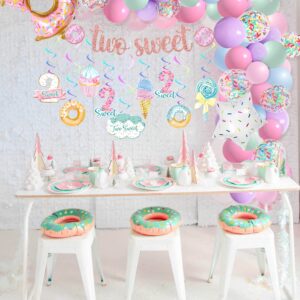 NALONER Two Sweet Birthday Party Decorations, Donut Decoration, Baby Second 2nd Decorations for Girl, Banner & Cake Topper, Balloons Garland