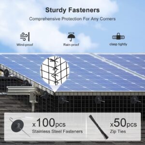 ZeroPone 8inch x 100ft Solar Panel Bird Guard,Critter Guard for Solar Panels w/ 100pcs Stainless Steel Fasteners,Removable PVC Coated Guard Wire for Squirrel,Bird,Critters Proofing